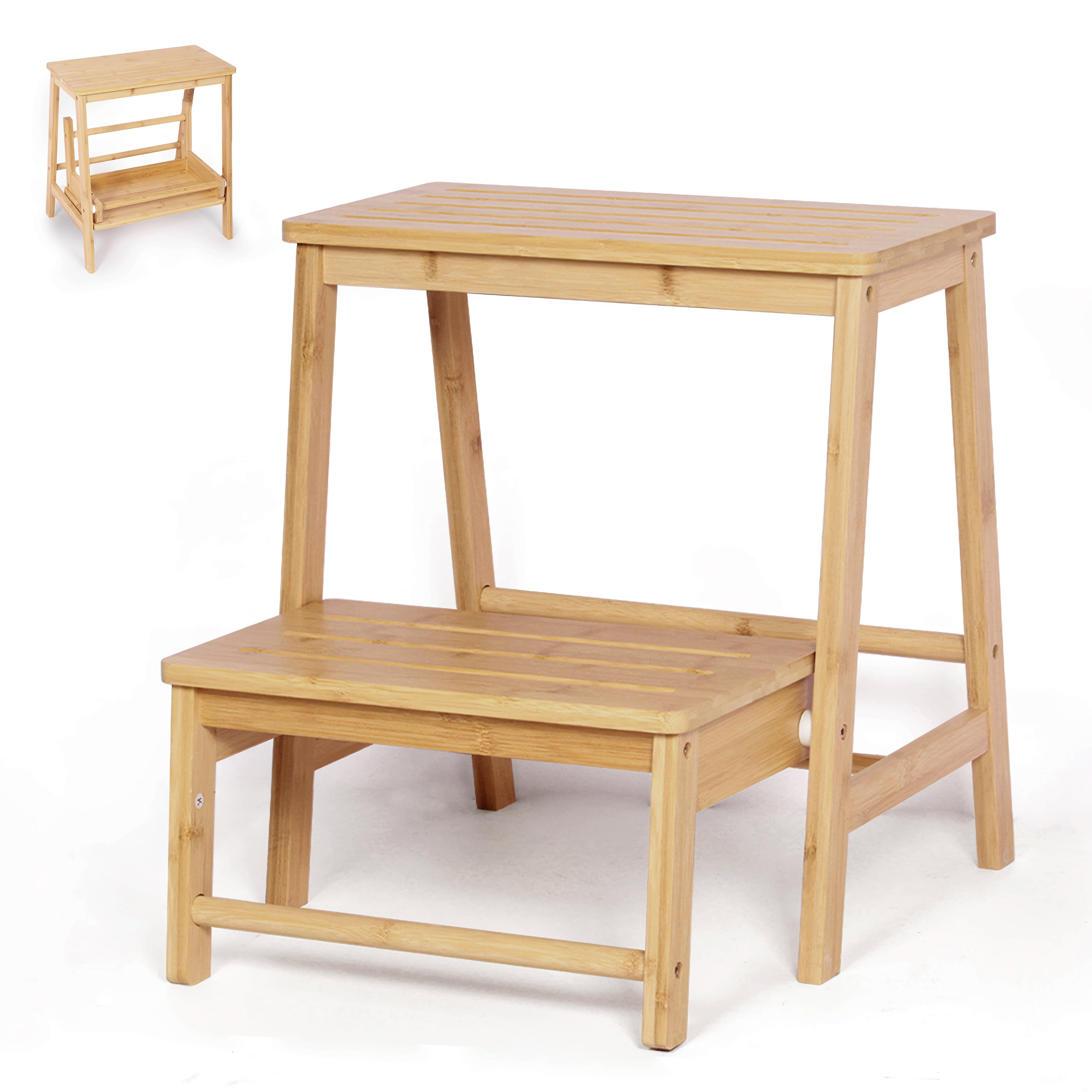 2 Step Bamboo Folding Step Stool, Ladder Multi-Functional Climbing ...