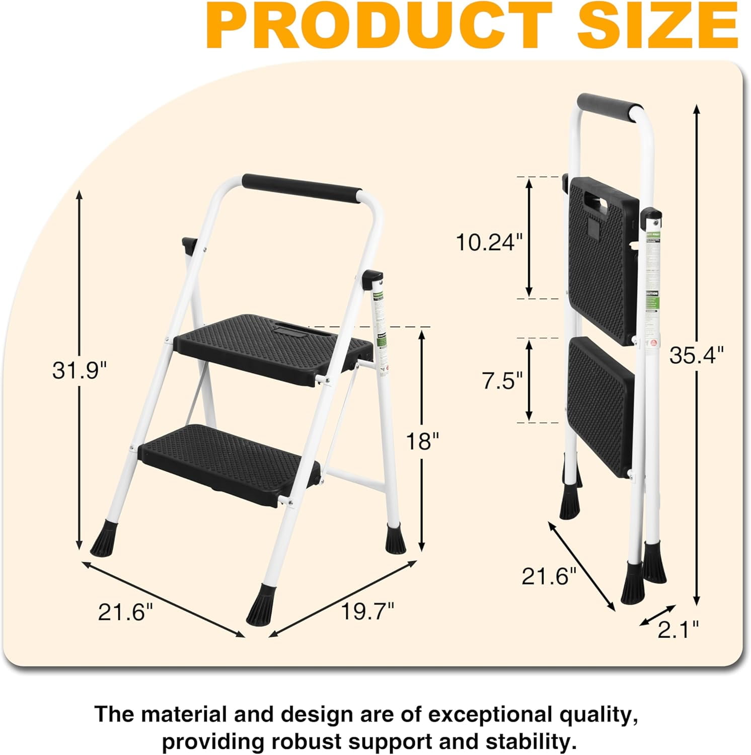 2-Step Folding Steel Ladder, Portable Step Stool with Wide Anti-Slip ...