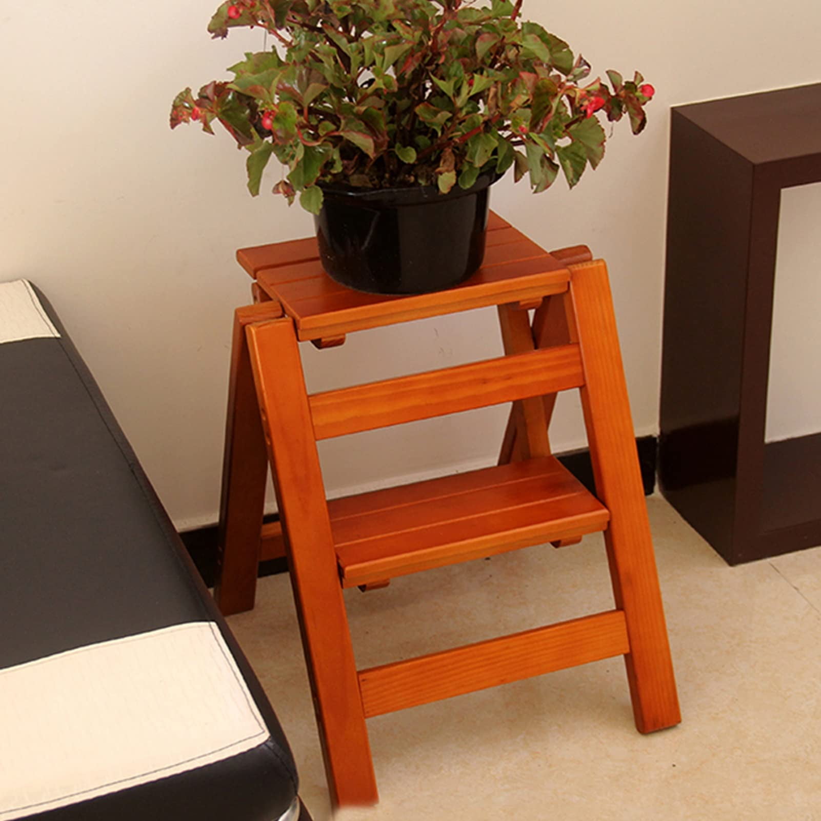2 Step Foot Stools Ladder Folding Wooden Ladder Stool Portable ...