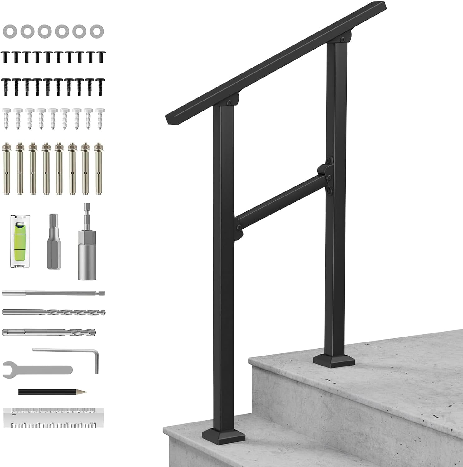 2-Step Handrail for Outdoor Steps, Porch Railing Outdoor, Wrought Iron ...