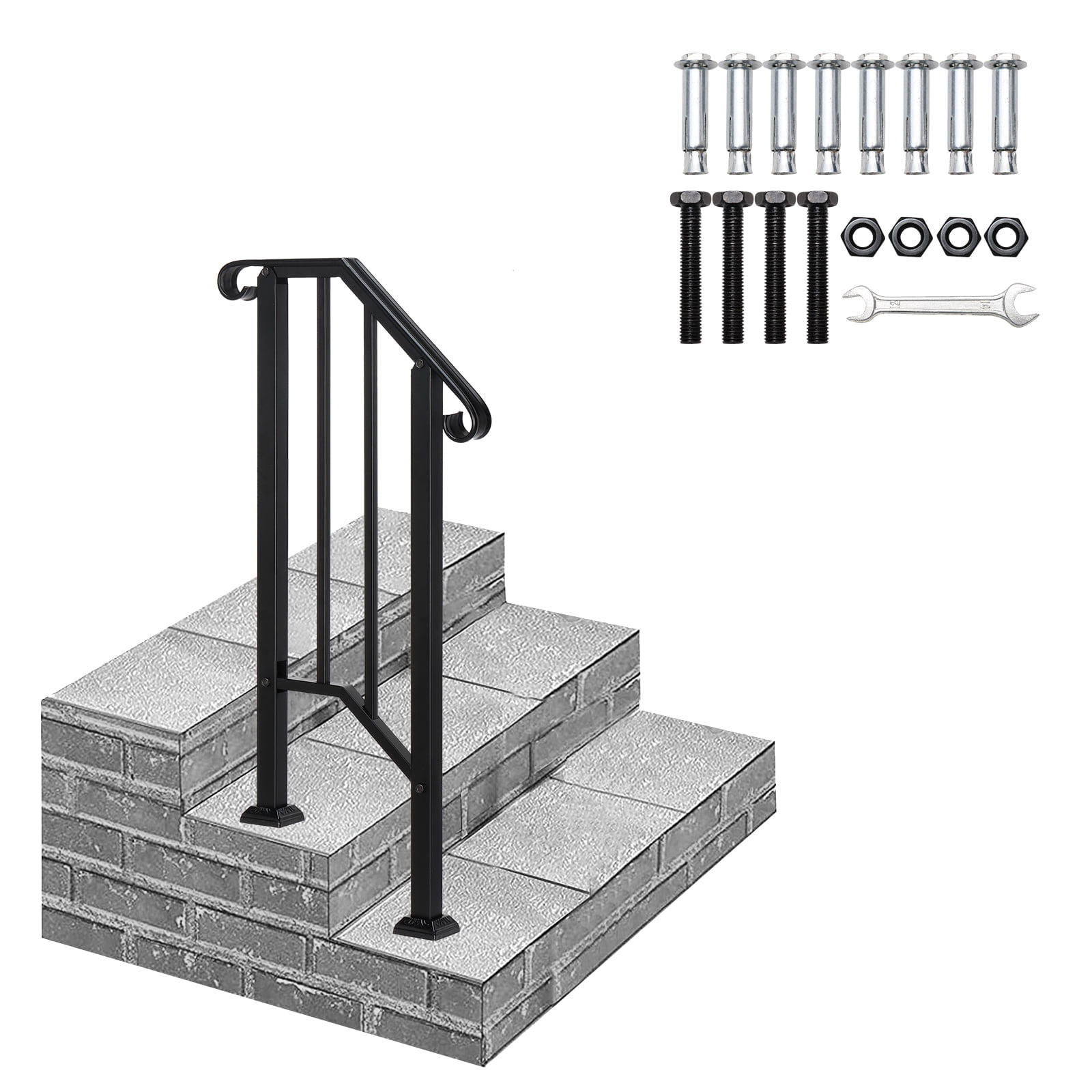 2 Step Handrails for Outdoor Steps, Fit 1 or 2 Steps Outdoor Stair ...