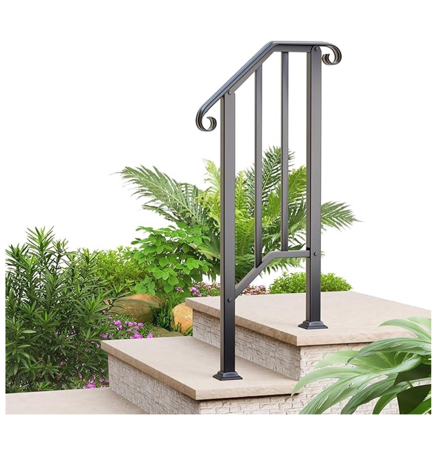 2 Step Handrails for Outdoor Steps, Wrought Iron Stair Railing Fits 1 ...