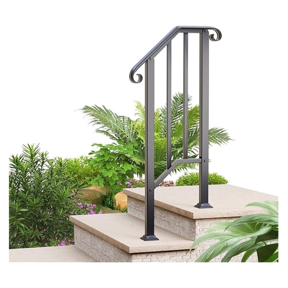 2 Step Handrails for Outdoor Steps, Wrought Iron Stair Railing Fits 1 ...