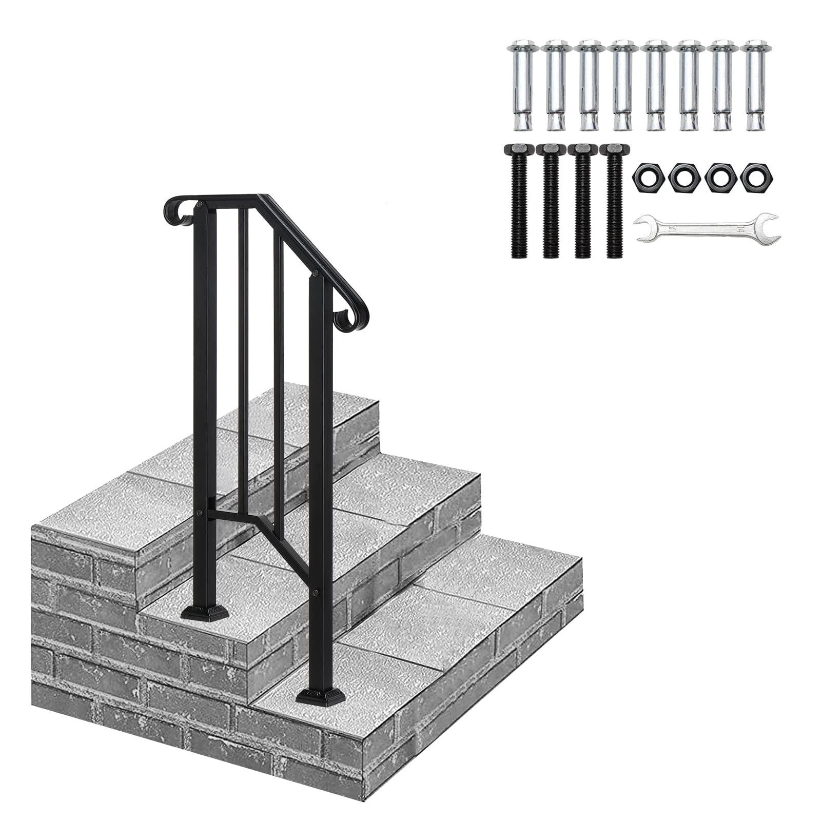 2 Step Handrails for Outdoor Steps, Wrought Iron Stair Railing Fits 1 ...