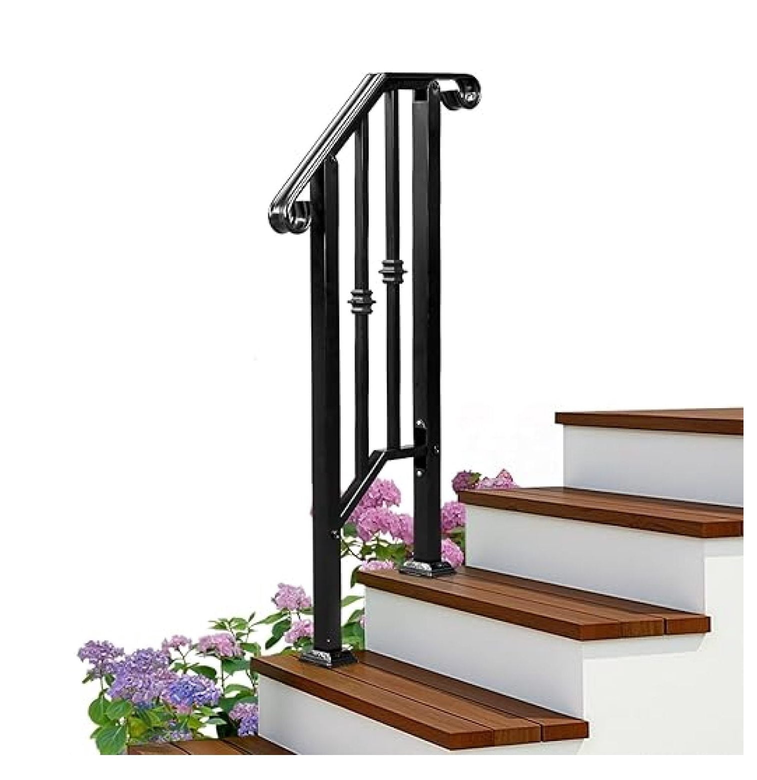 2 Step Handrails for Outdoor Steps, Wrought Iron Stair Railing Fits 1 ...