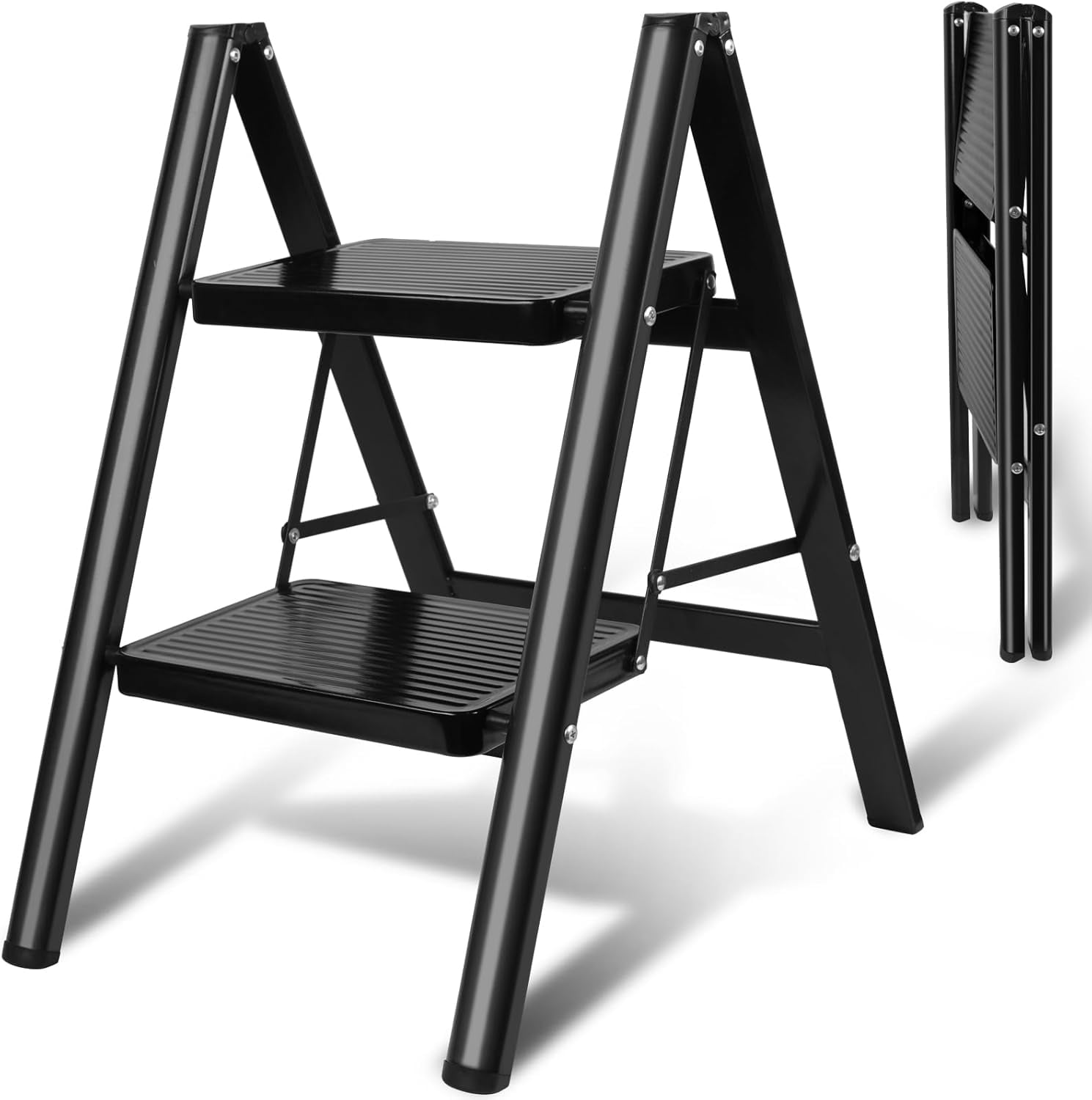 2 Step Ladder, 330 lbs Folding Aluminum Step Stool with Wide Anti-Slip ...