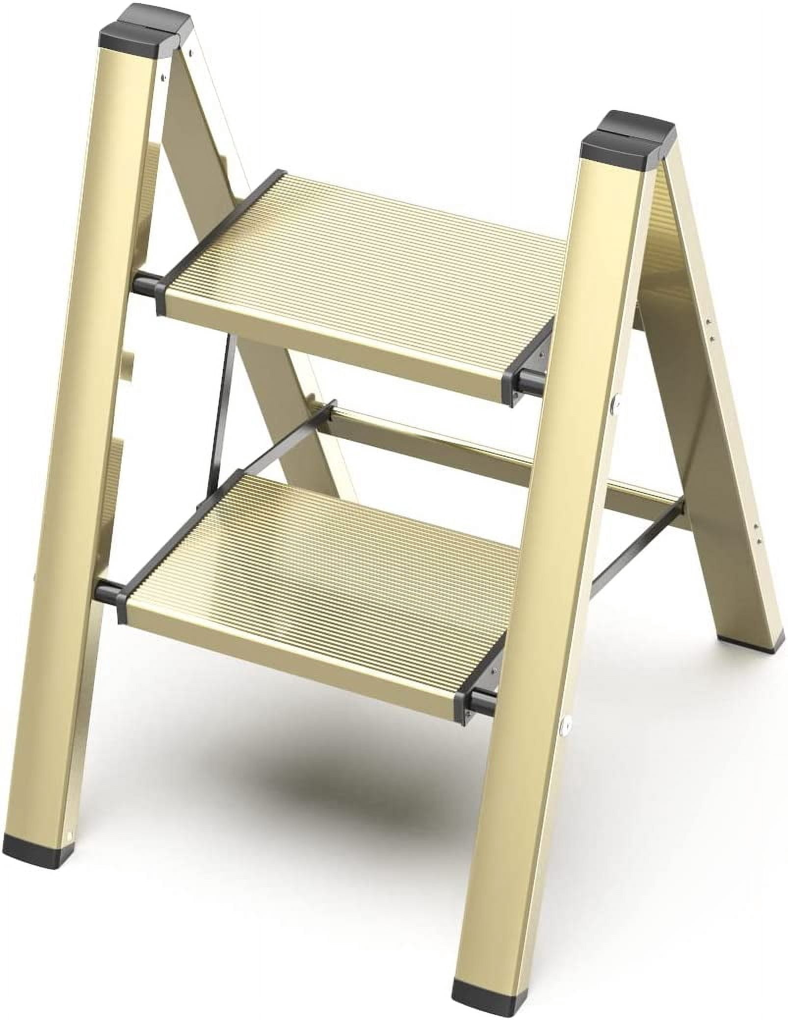 2 Step Ladder, Aluminum Folding Step Stool with Anti-Slip Sturdy and ...
