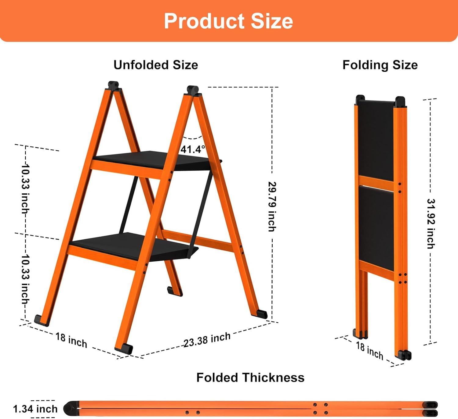 2 Step Ladder, Aluminum Ultra Thin Folding Step Stool, 400 Lbs Capacity ...
