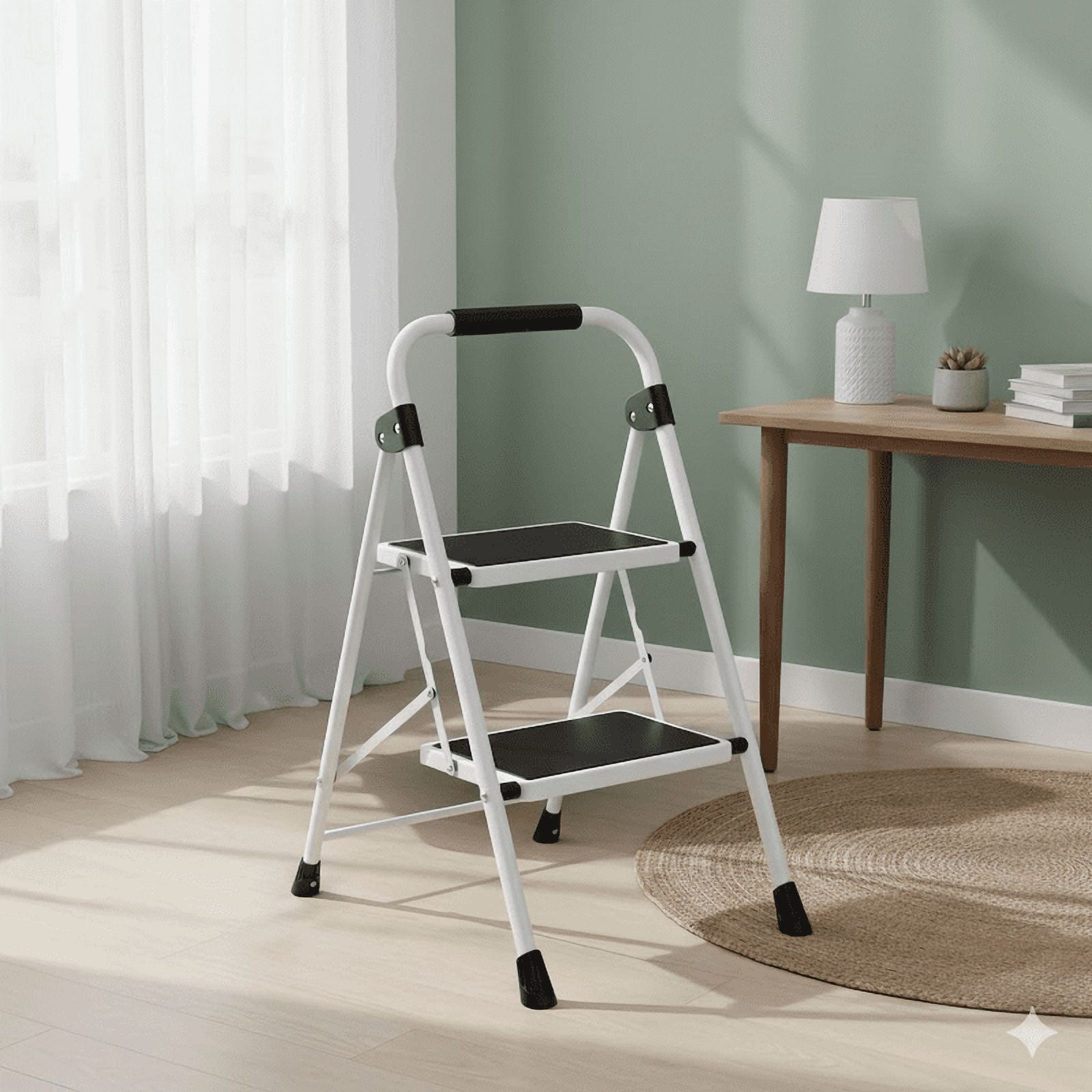 2 Step Ladder, Foldable Lightweight Step Stool, Anti-Slip Pedal, Rubber ...