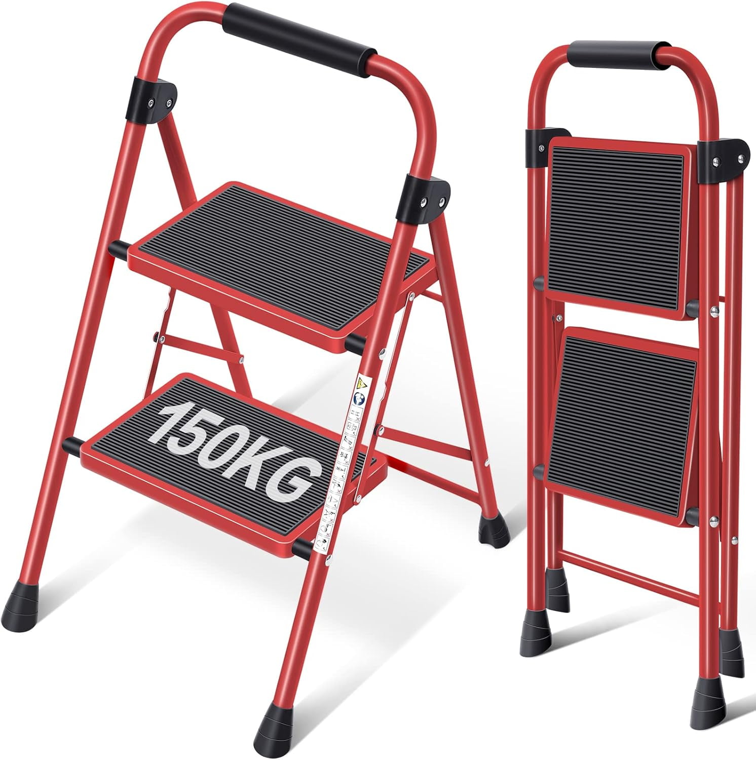 2 Step Ladder, Folding Ladder with Non-Slip and Wide Pedal, Small ...