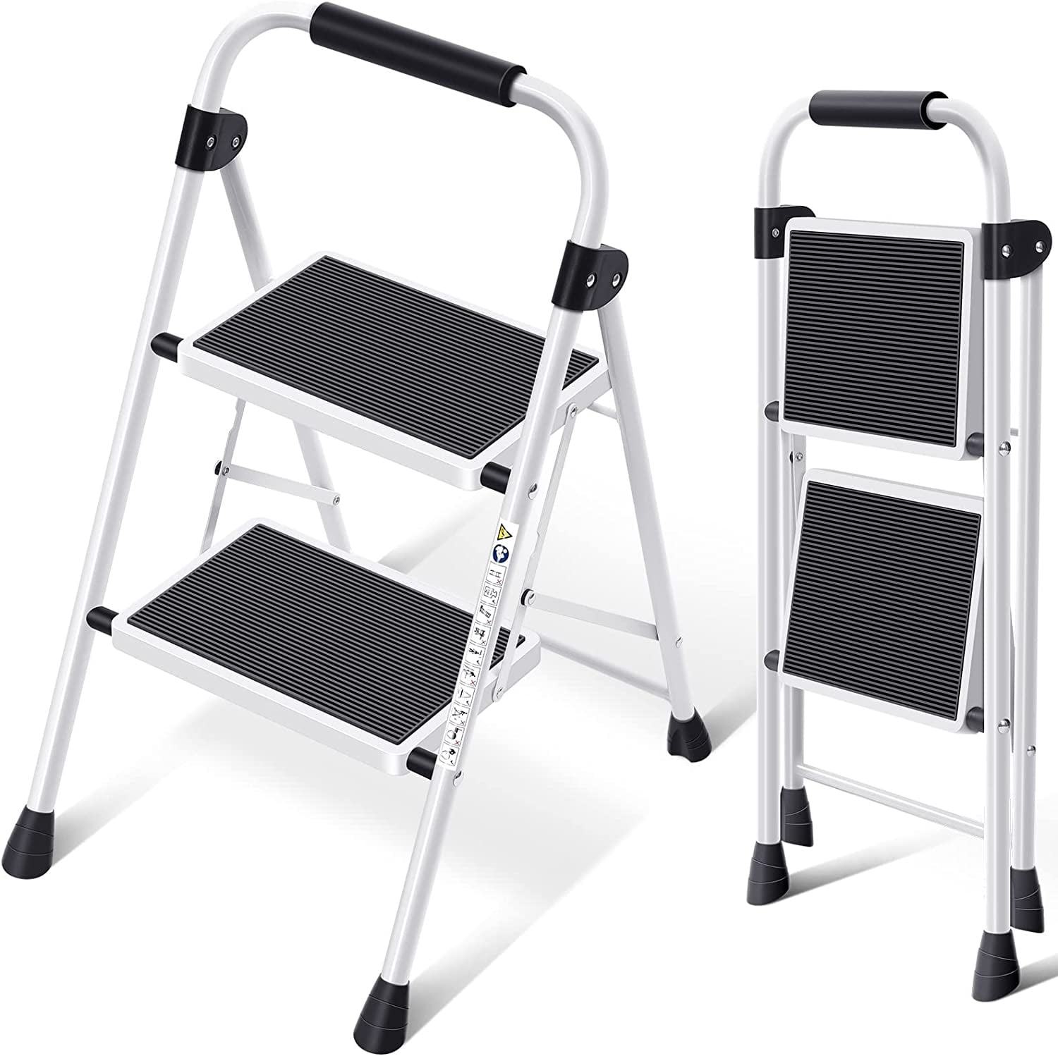 2 Step Ladder, Folding Ladder with Non-Slip and Wide Pedal, Small ...