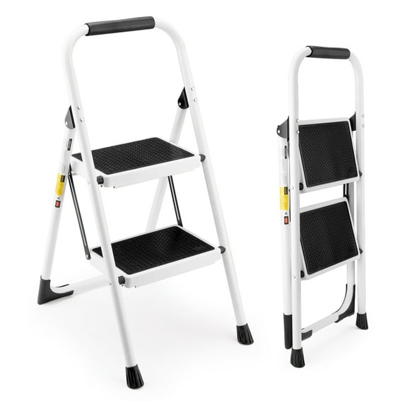 2 Step Ladder, Folding Step Stool with Anti-Slip and Wide Pedal ...