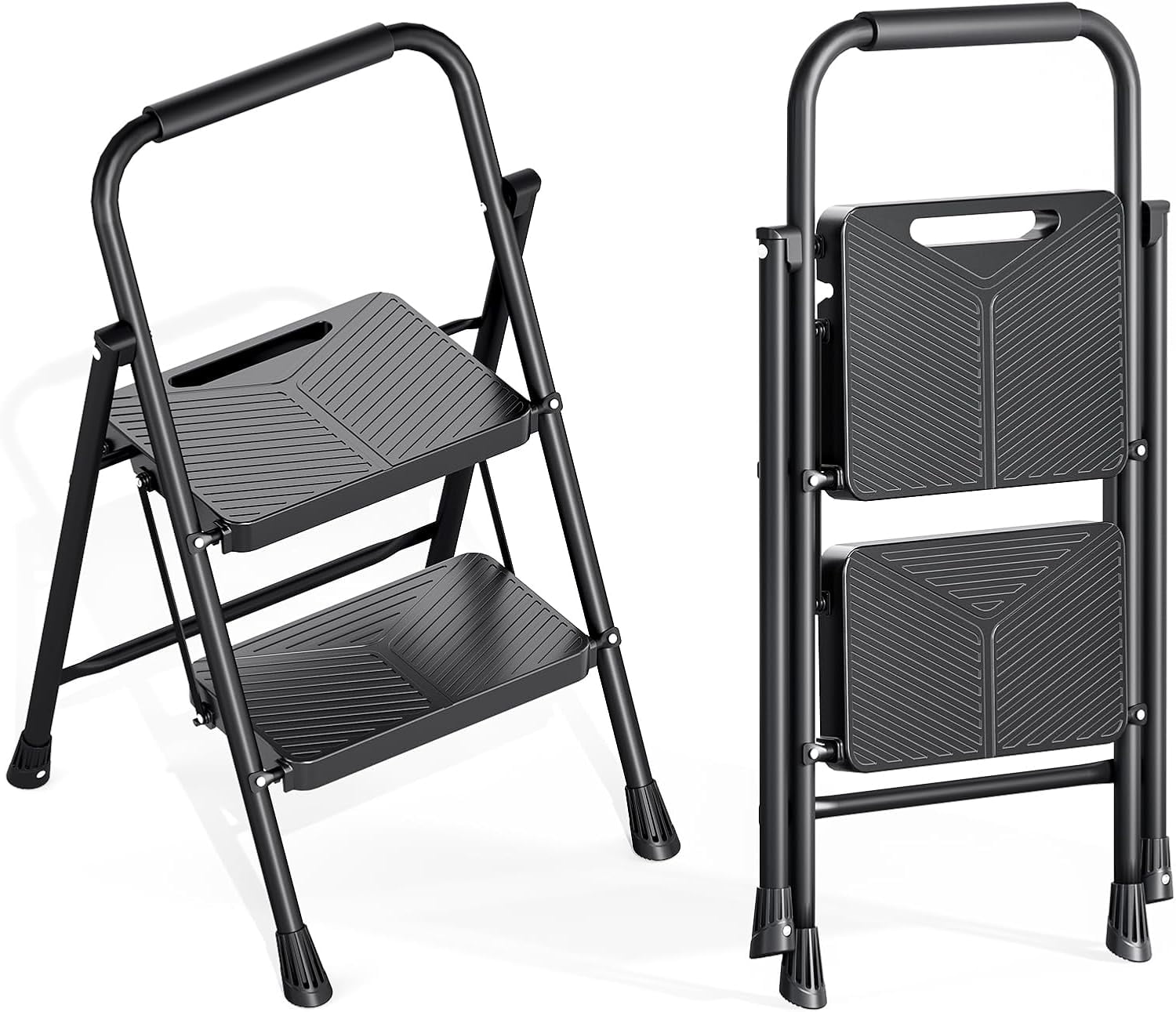 2 Step Ladder, Folding Step Stool with Handrail, Safe-Lock Design and ...