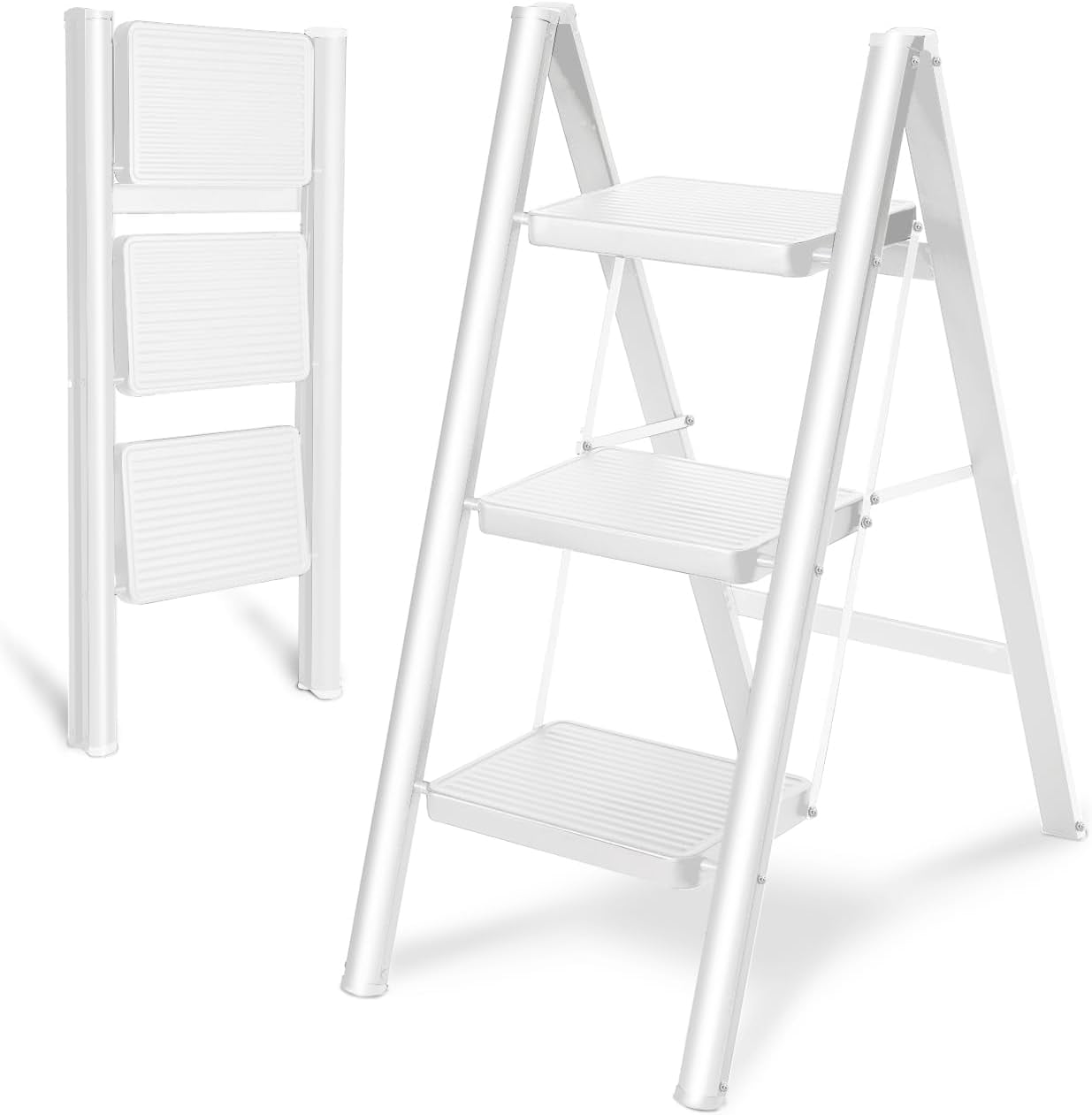 2 Step Ladder Folding Step Stool, Heavy Duty 330 Lbs Load Stepladder ...