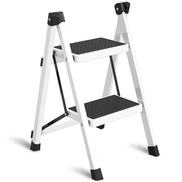 Foldable 2 Step Ladder with Non-Slip Treads, Lightweight & Portable ...