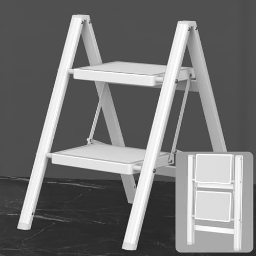 2 Step Ladder, Folding Step Stool with Anti-Slip Wide Pedal, Anti-Slip ...