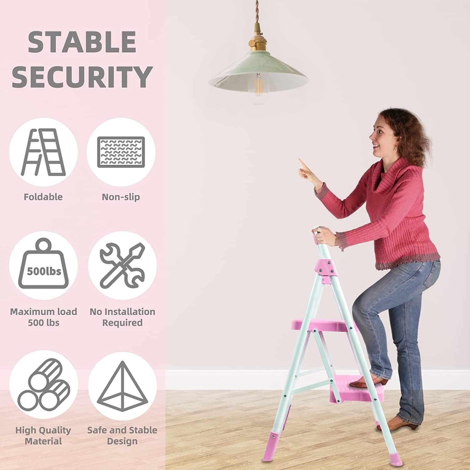 2 Step Ladder, Portable Folding Step Stool with Wide - Walmart.com