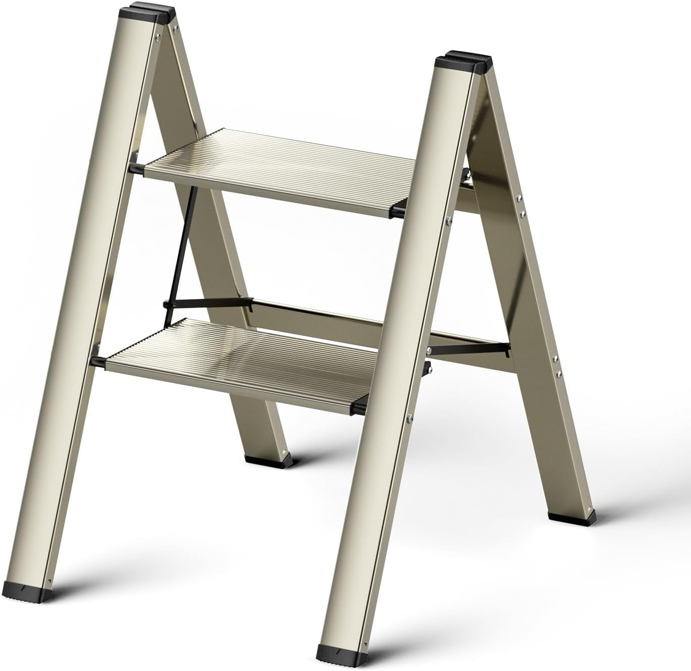 2 Step Ladder - Step Stool Folding Kitchen Adults Stools, Wide Aluminum ...