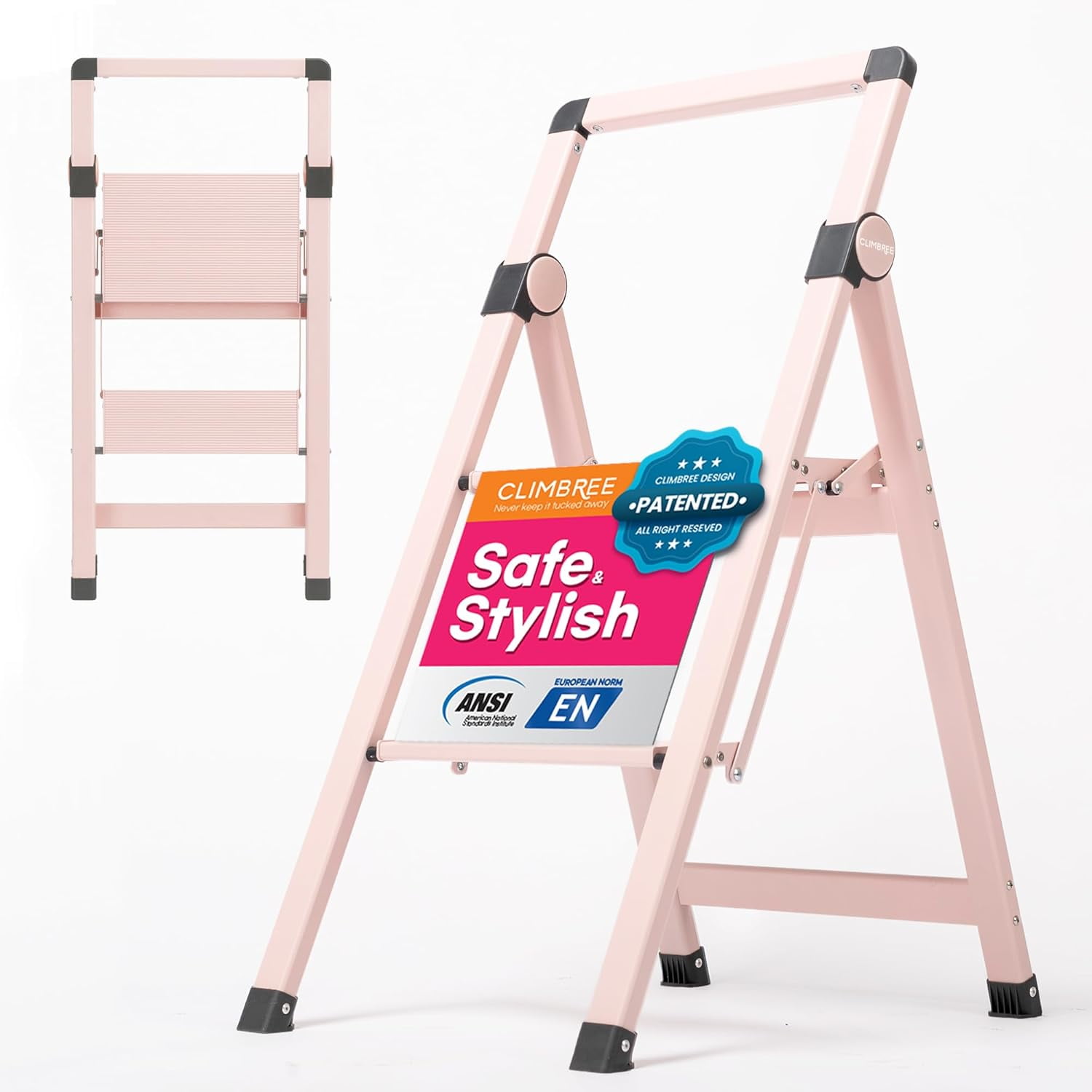 2 Step Ladder in Whisper Pink; Collapsible Step Stool with Handle ...