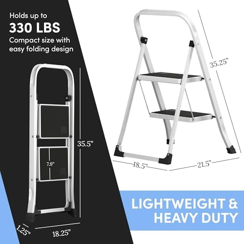 2-Step Ladder with Wide Anti-Slip Platform & Thick Rubber Feet ...