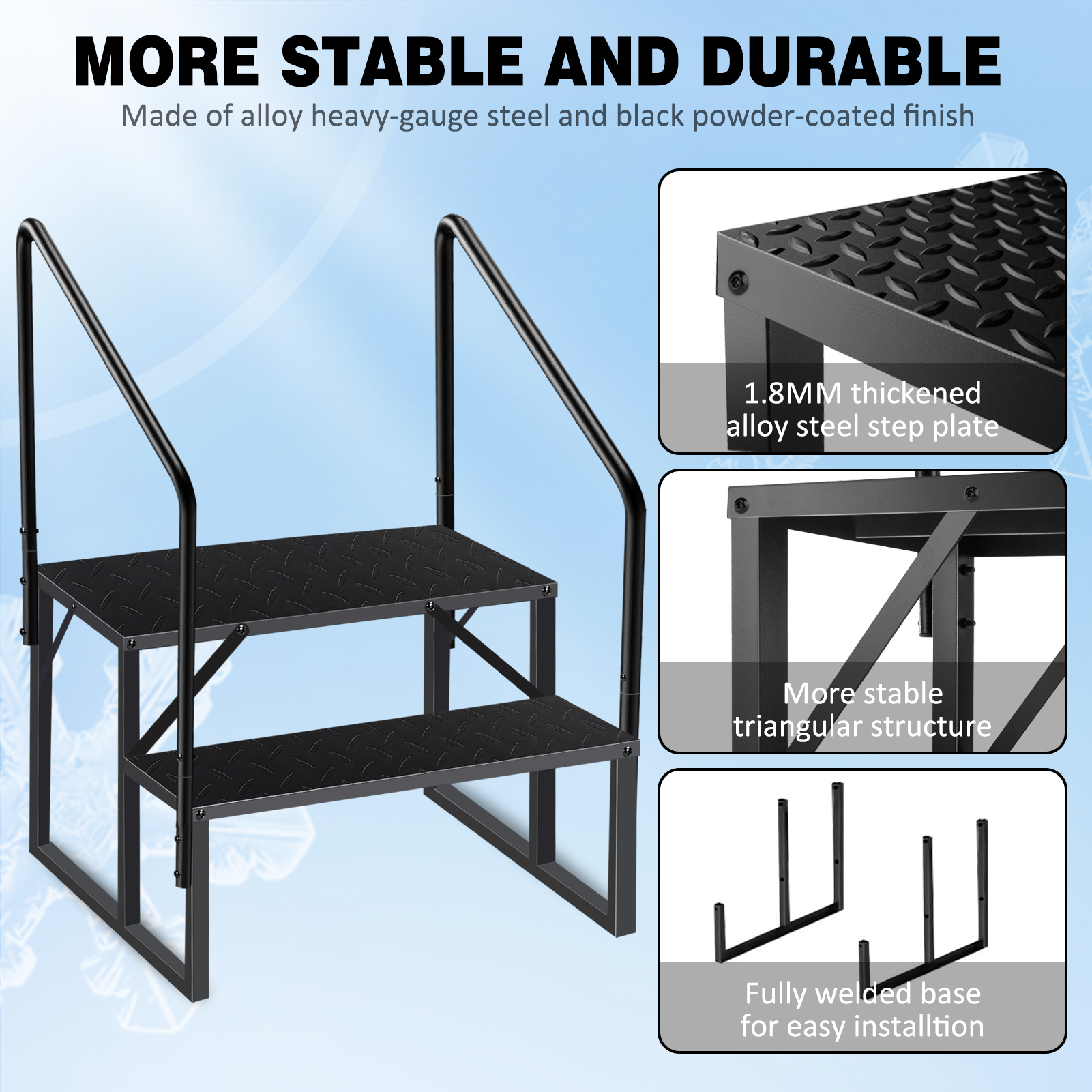 2-Step Ladder with Handrail - 660LB Capacity RV Steps, Anti-Slip Pool ...