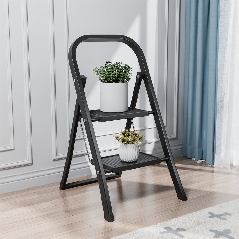 2-Step Ladder with Wide Anti-Skid Platform, Rubber Feet And Locking ...