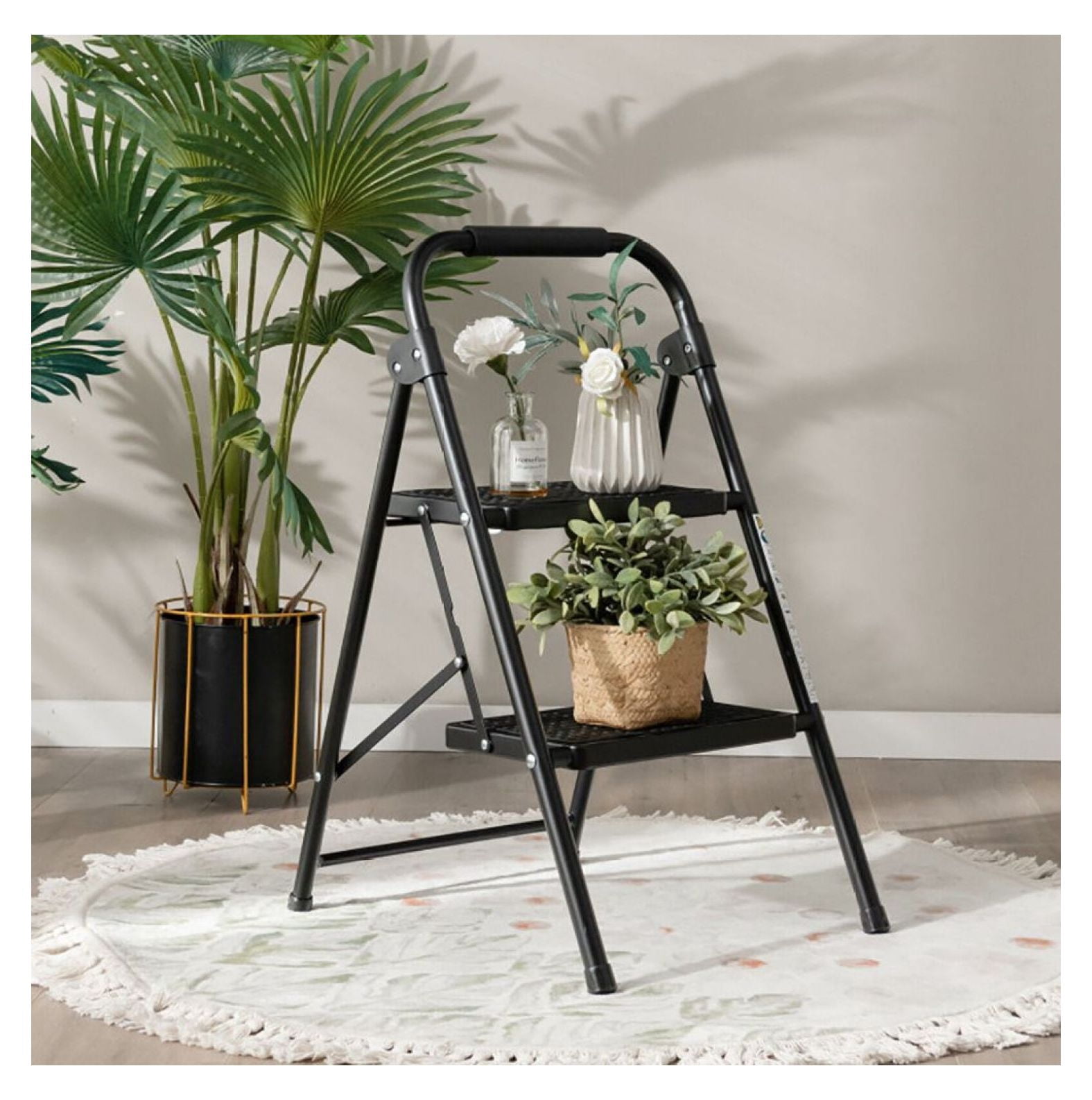 2-Step Ladder with Wide Pedals, 330lbs Capacity - Heavy Duty Metal Step ...