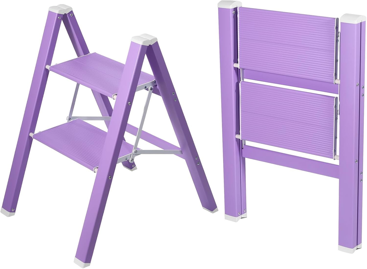 2 Step Lightweight Folding Ladder for Home, 330lbs Aluminum Step Ladder ...