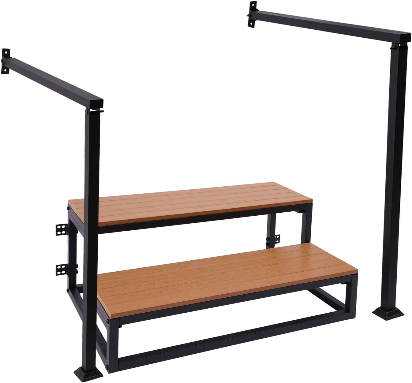 2-Step Outdoor Stairs with Handrail, Heavy-Duty Prefab Stairs with Anti ...