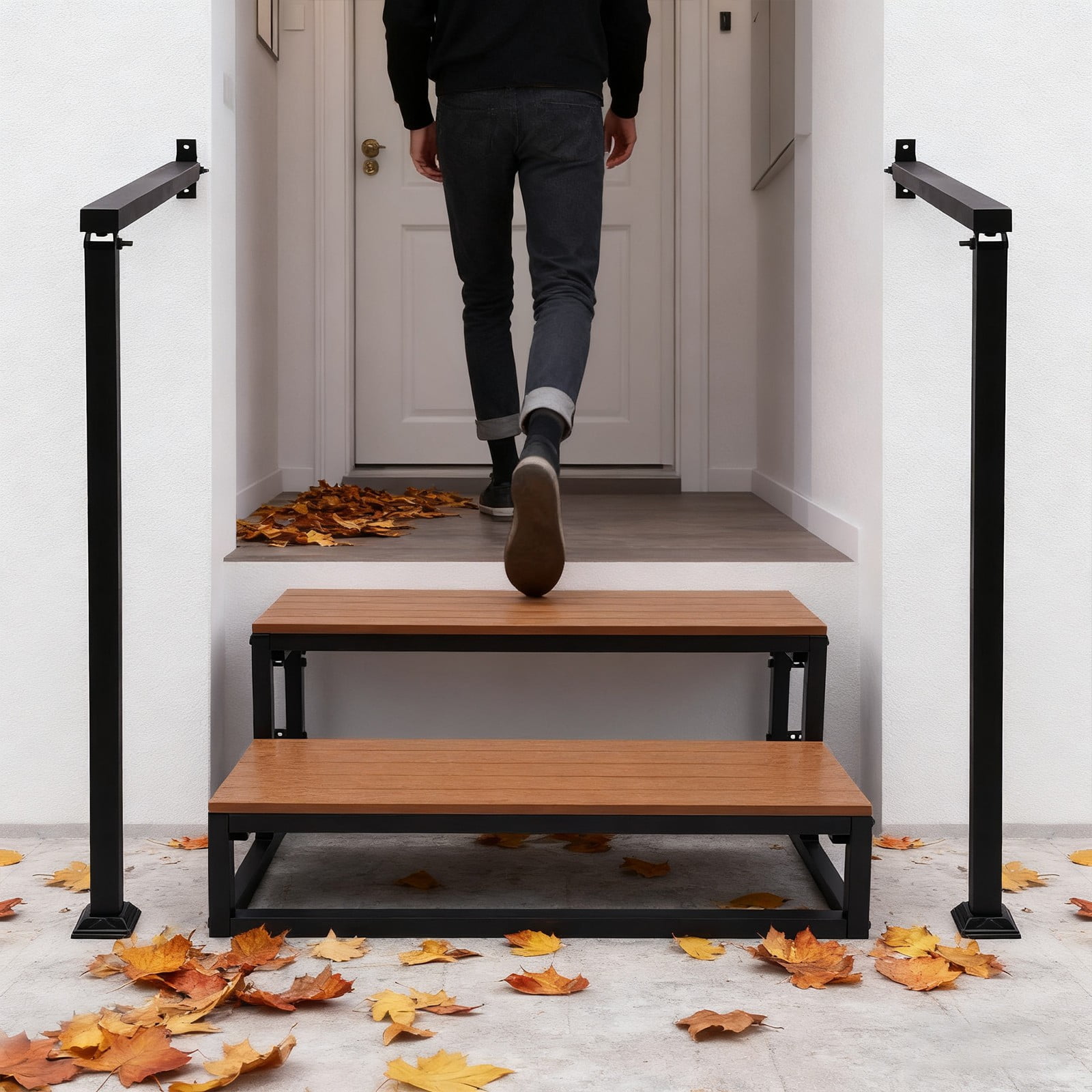 2 Steps Stairs with Handrail Garage Steps ,Outdoor Wooden Stairs ...