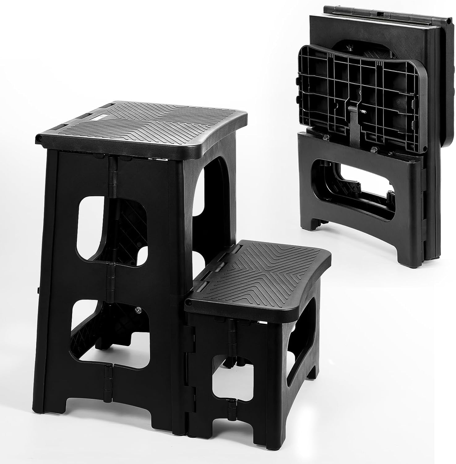 2-Step Stool Foldable, Non-Slip Folding Step Stool Plastic Steps Ladder ...