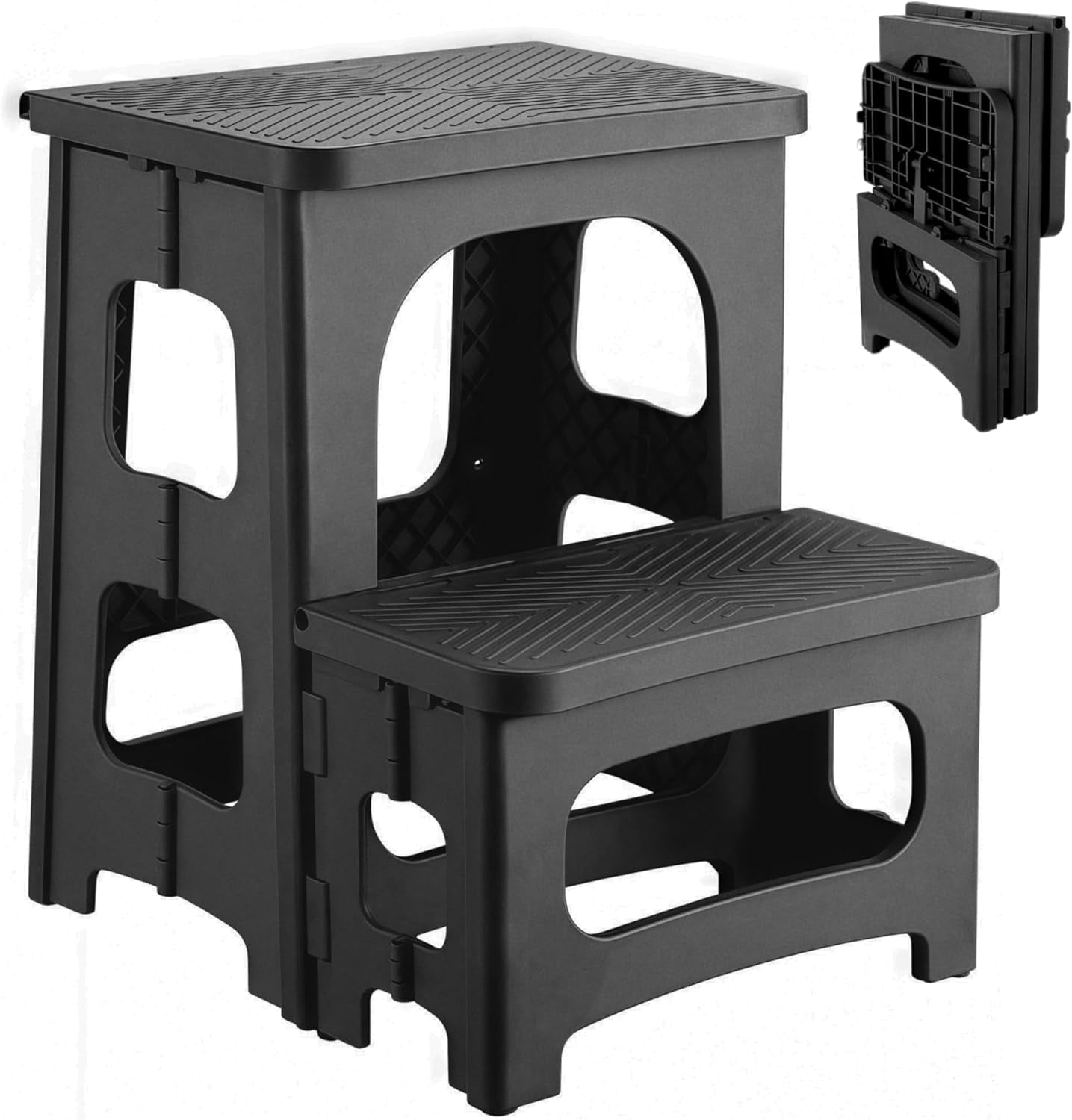 2 Step Stool Foldable, Non-Slip Steps, Folding Step Stool for Adults ...