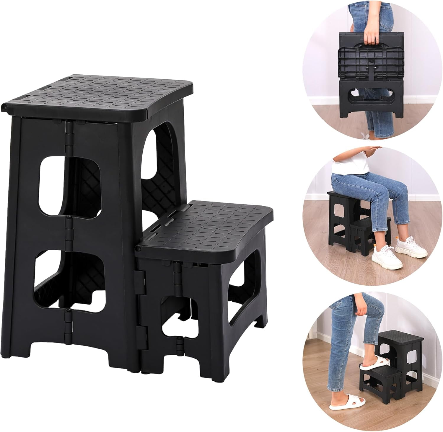 2 Step Stool Folding Step Stool for Adults,Non-Slip Foldable Stool for ...