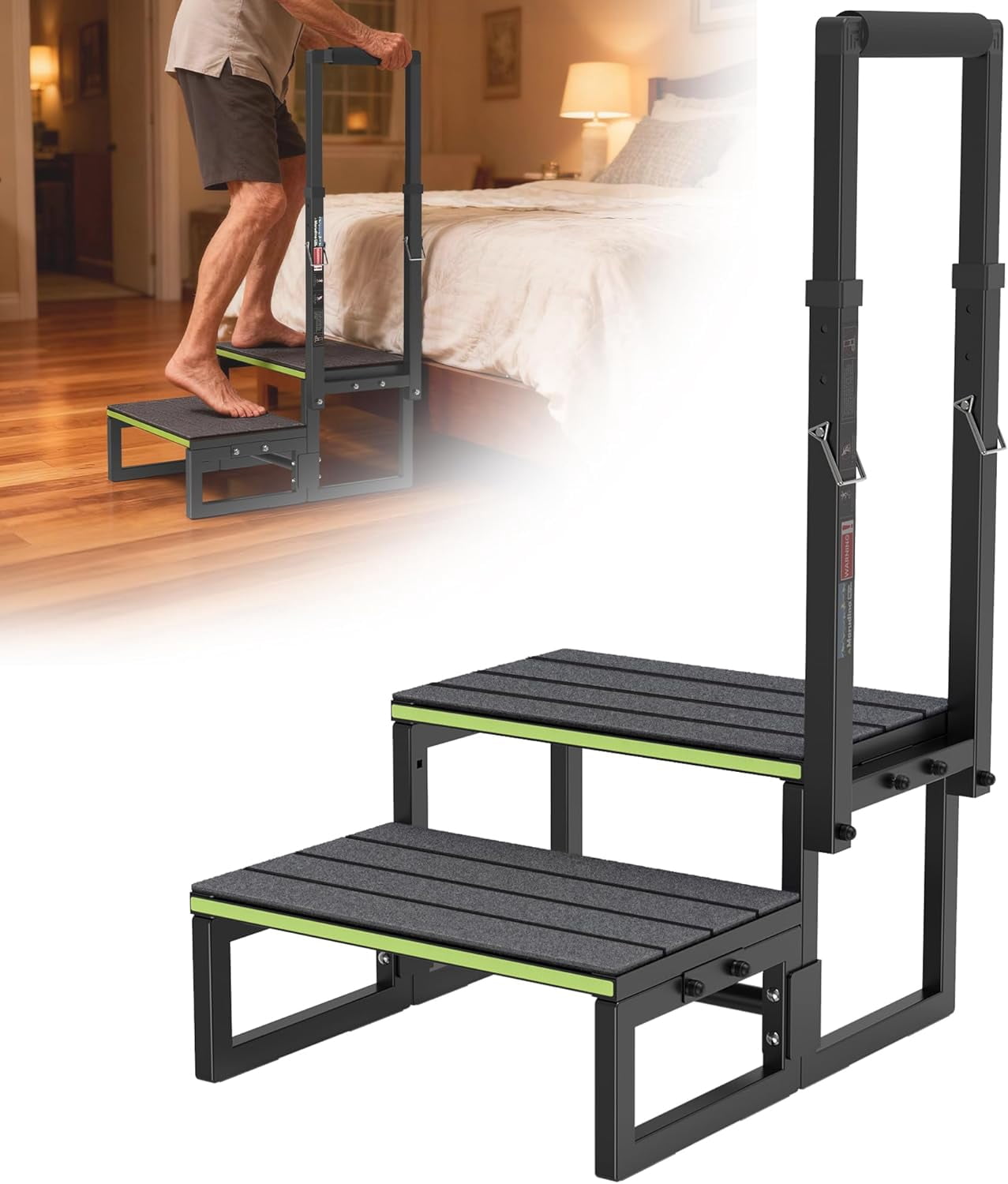 2 Step Stool with Handle for Elderly,Bed Steps for High Beds for Adults ...