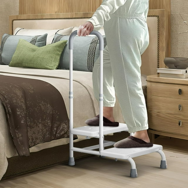 2 Step Stool with Handle for Elderly - Heavy Duty Bed Steps for High ...
