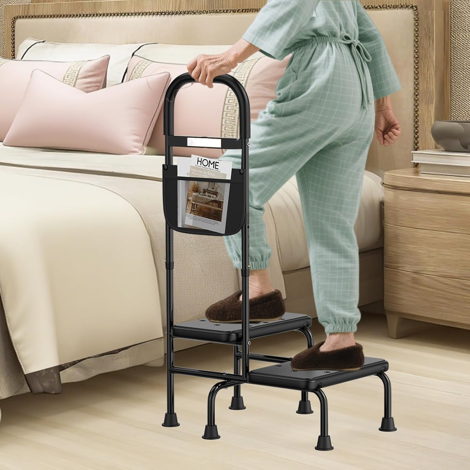 2 Step Stool with Handle for Elderly Heavy Duty Bed Steps for High Beds ...