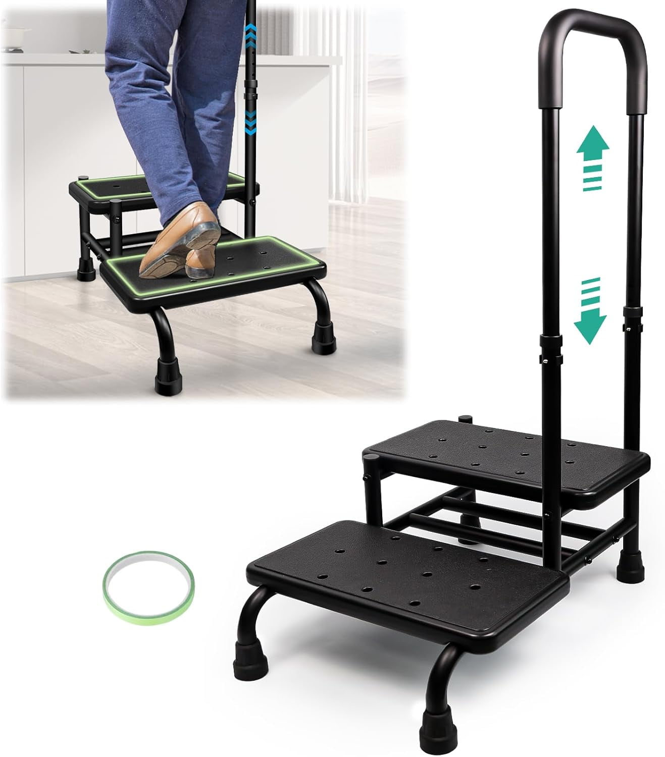 2 Step Stool with Handle for Elderly, Heavy Duty Medical Step Stool ...