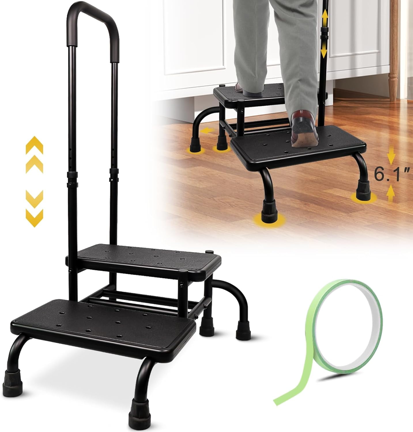 2 Step Stool with Handle for Elderly with Reinforced Leg, Heavy Duty ...