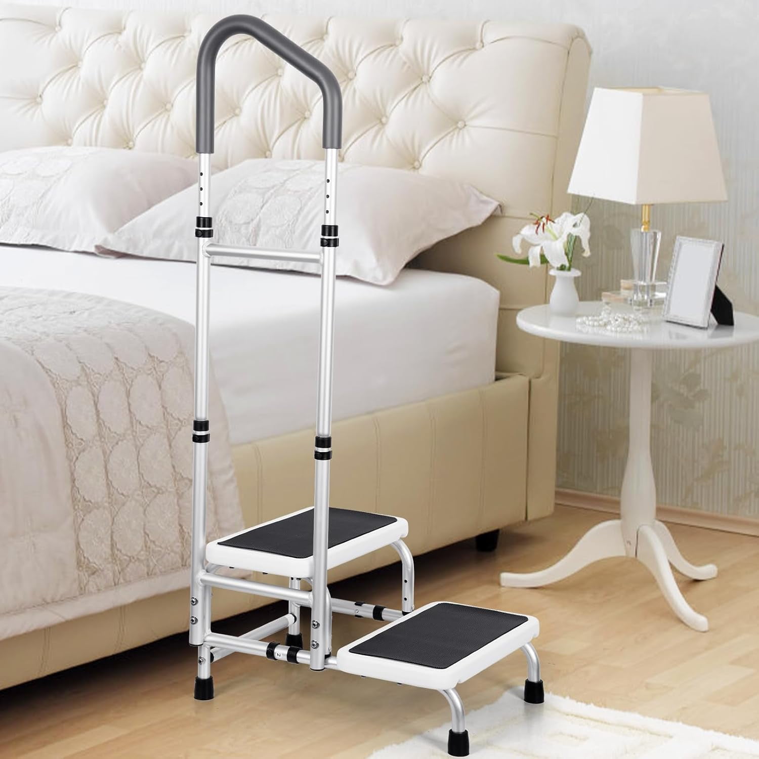 2 Step Stool with Handle for Seniors - Bed Step Stool for Adults with ...