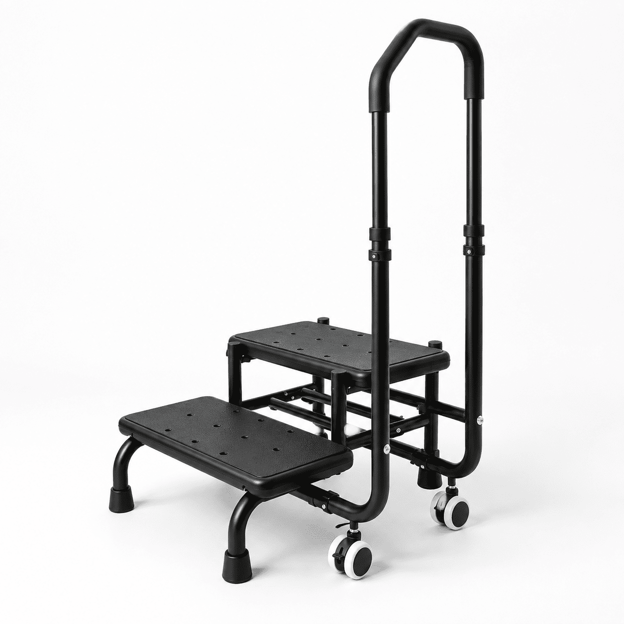 2 Step Stool With Handrail & 2 Casters For Bed Steps High Beds Adults ...