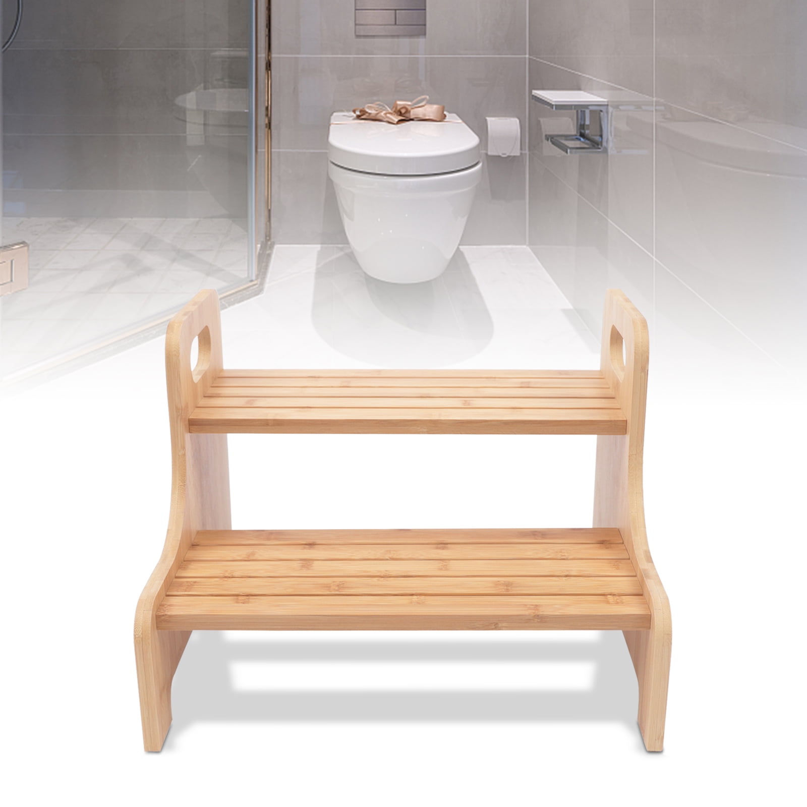 2 Step Stool Wood ColorHigh Bed Steps Elderly Kid Stair Ladder Stool ...