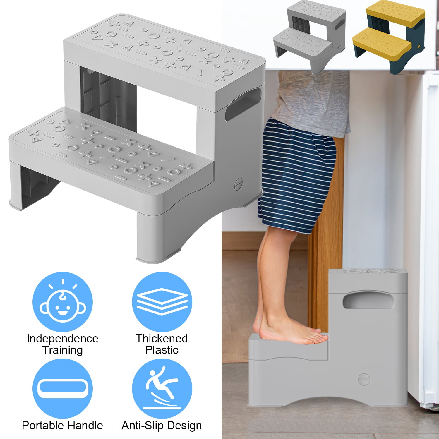 2 Step Stool for Kids TeqHome Anti-Slip Sturdy Plastic Toddler Two Step ...