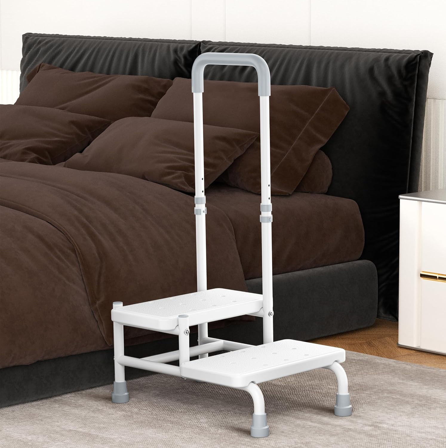 2 Step Stool with Handle Step Stool for Bed with Adjustable Handrail ...