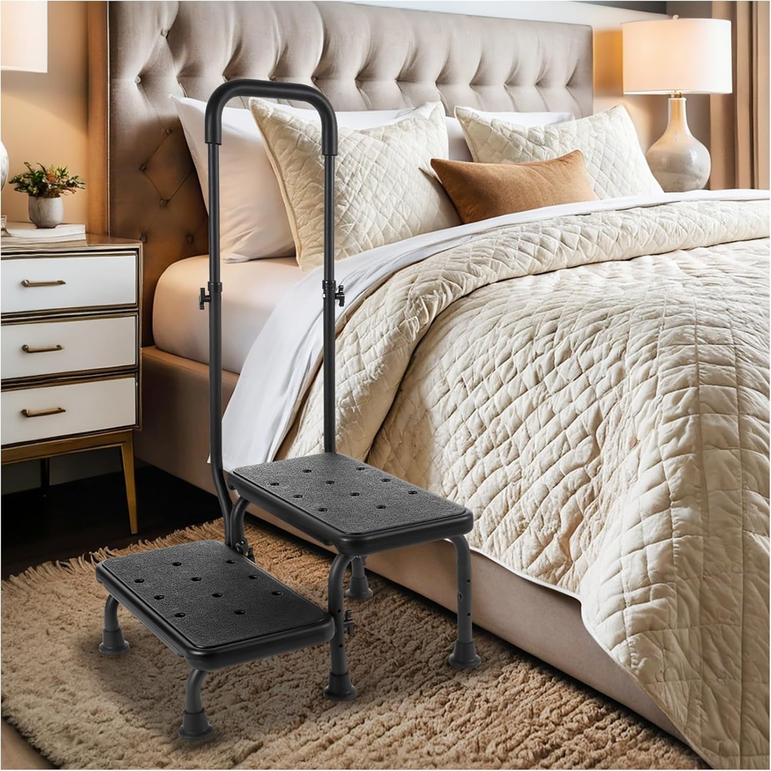2 Step Stool with Handle for Elderly - Bed Steps for High Beds with ...