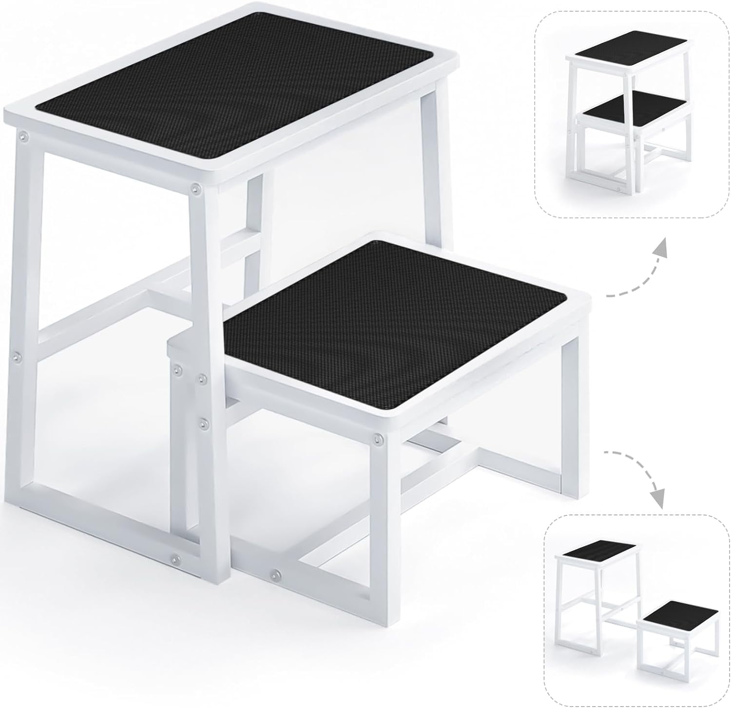 2 Step Stools for Adults Kids, Anti-Slip Sturdy Wooden Foot Stools with ...