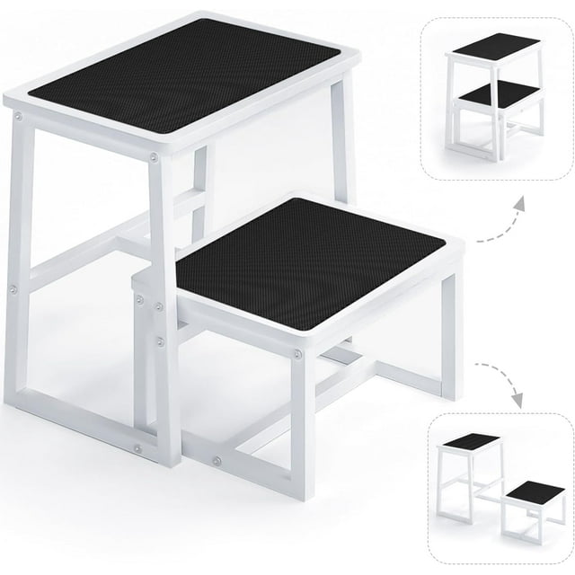 2 Step Stools for Adults Kids, Anti-Slip Sturdy Wooden Foot Stools with ...