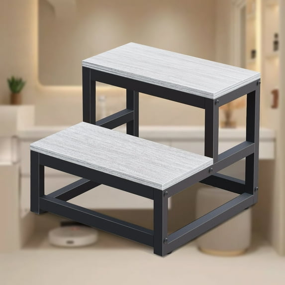 2-Step Wooden Step Stool for Adults & Kids - Heavy Duty 500lbs Capacity ...