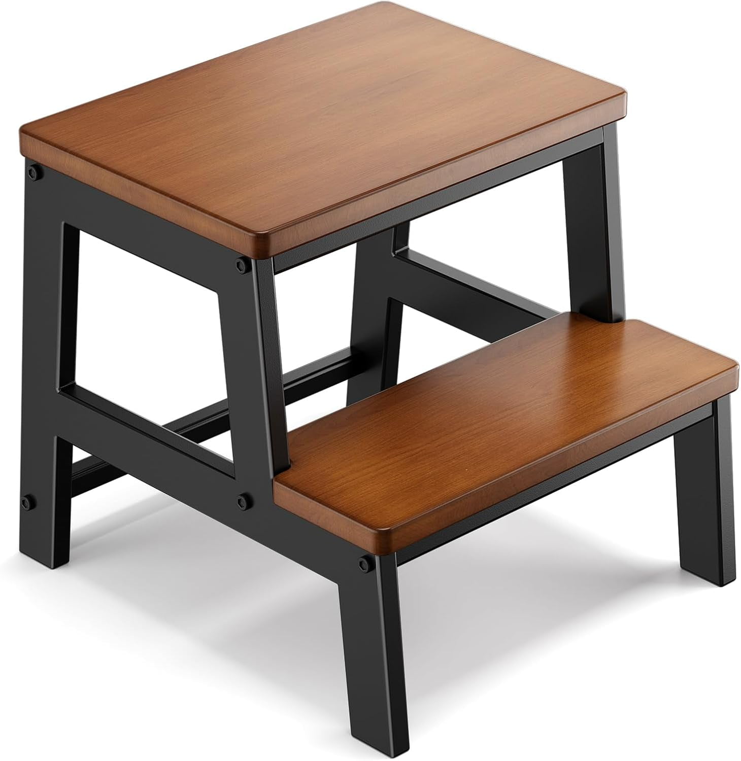 2 Step Wooden Step Stools for Adults Non-Slip, Sturdy Bed Steps for ...