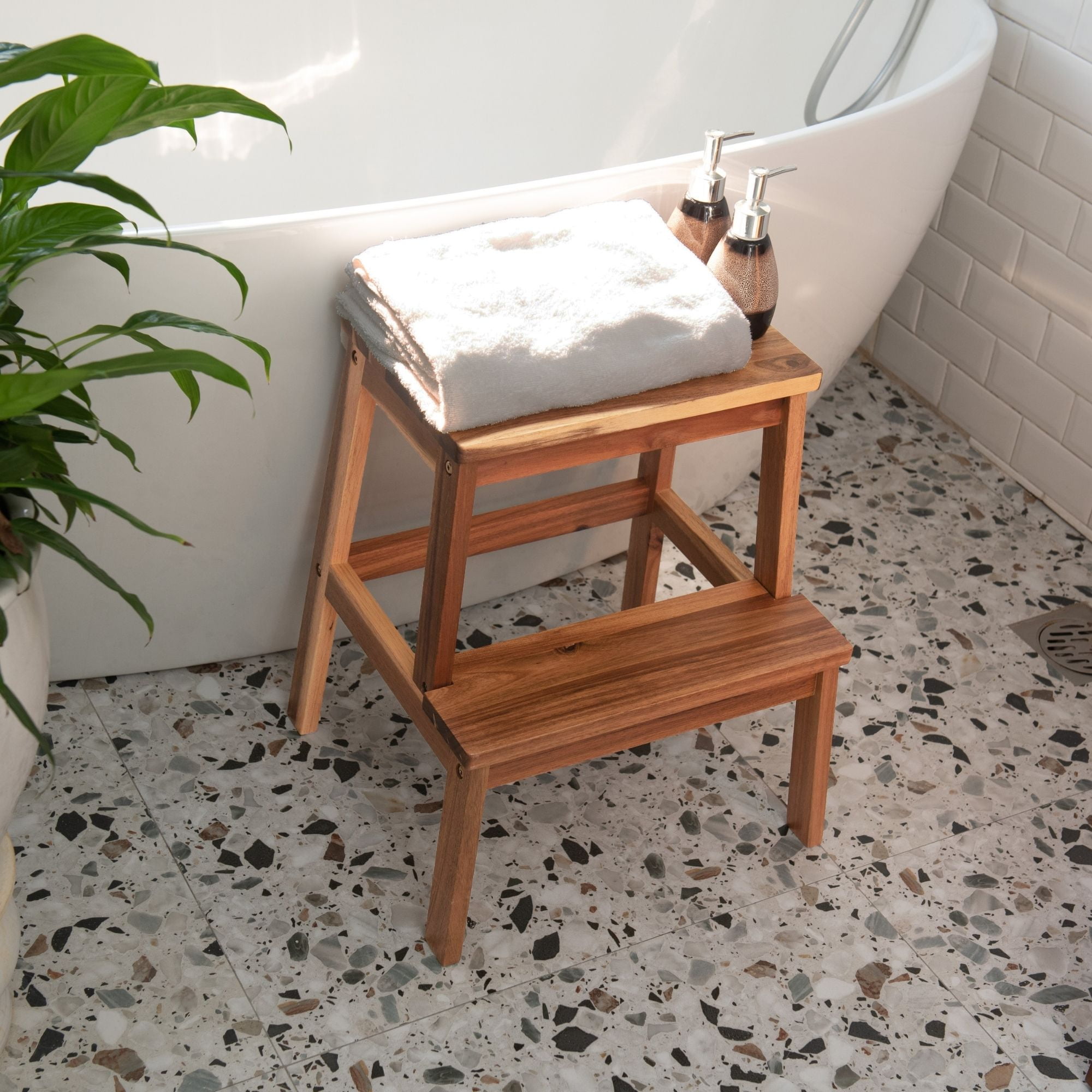 2-Step Wooden Stool Round Top Chair without Sharp Edge, Step Helper for ...