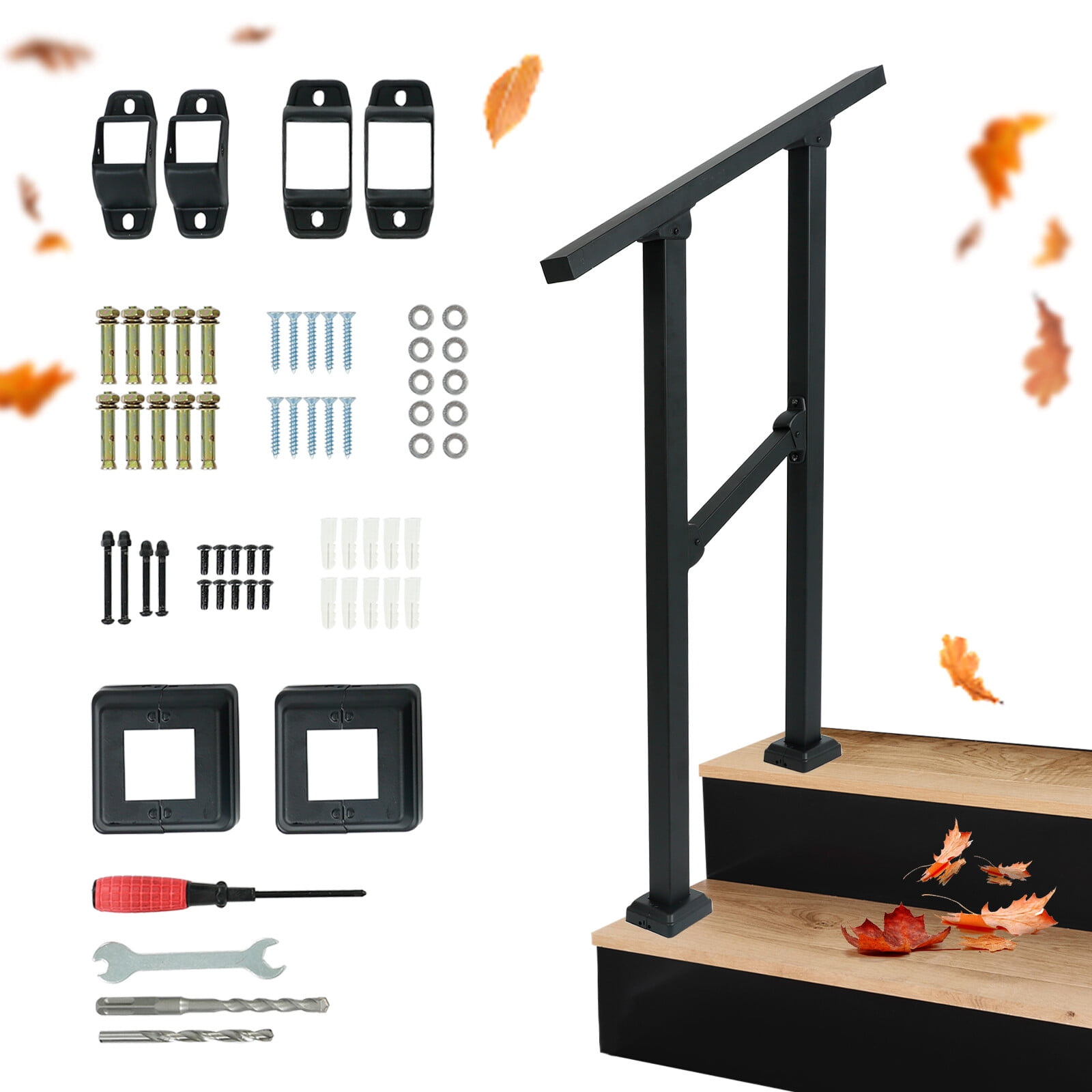 2 Steps Handrails Deck Stair Railing Indoor Black Hand Rails for ...